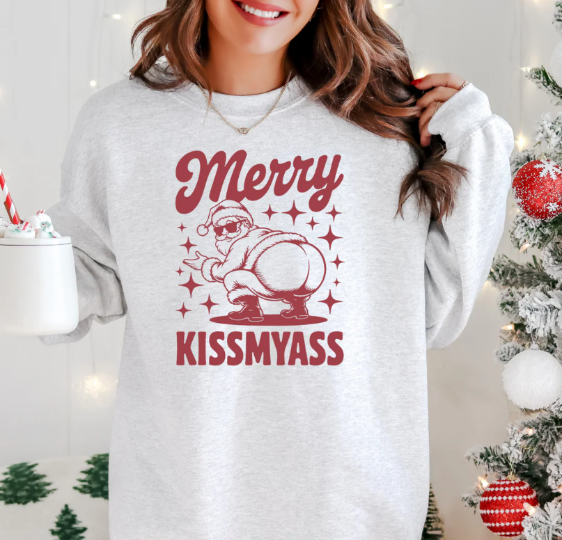 Mystery Color Funny Christmas T-Shirt – Merry Kiss My Ass – Gringas Rim ...